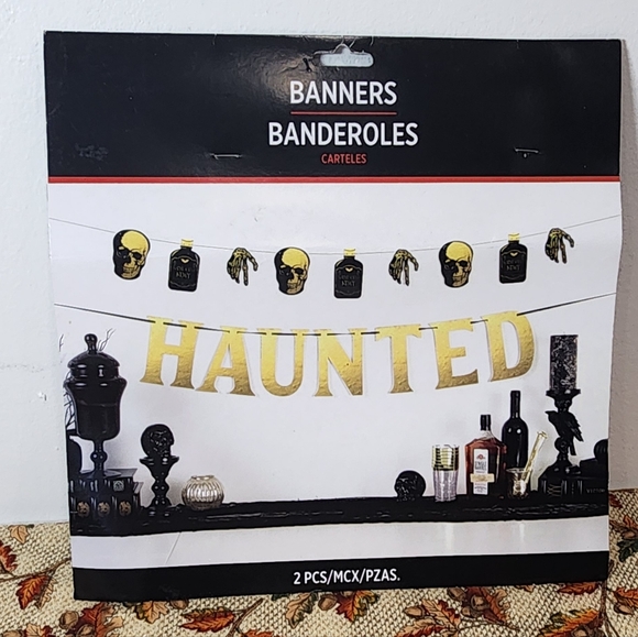 Party Supplies | 57 Gold Haunted Banner For Halloween Parties 2 Pieces ...